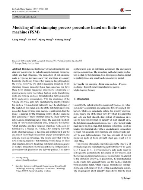 Pdf Modeling Of Hot Stamping Process Procedure Based On Finite State
