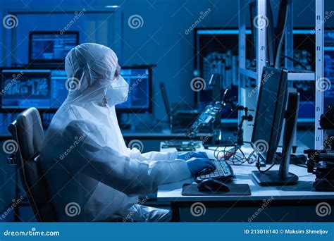 Microelectronics Engineer Works In A Modern Scientific Laboratory On