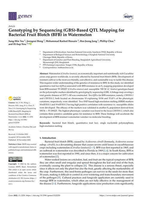 Pdf Genotyping By Sequencing Gbs Based Qtl Mapping For Bacterial Fruit Blotch Bfb In