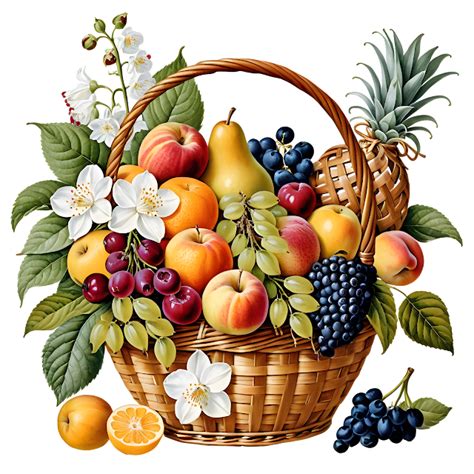 Корзинки с фруктами и цветами Png