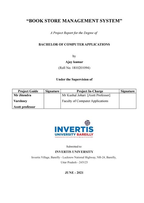 Project Report On Book Store Management System “book Store Management