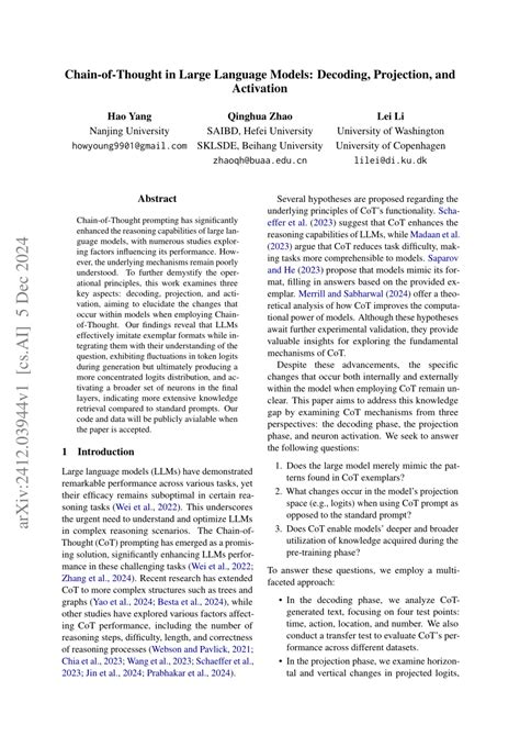 Pdf Chain Of Thought In Large Language Models Decoding Projection