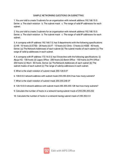 Practice Questions On Subnetting Pdf
