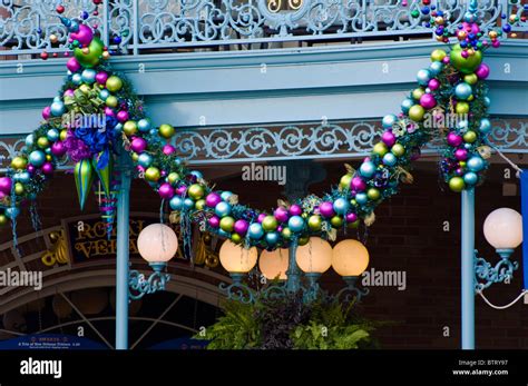 Christmas Decoration At Disneyland Amusement Park California Usa Stock