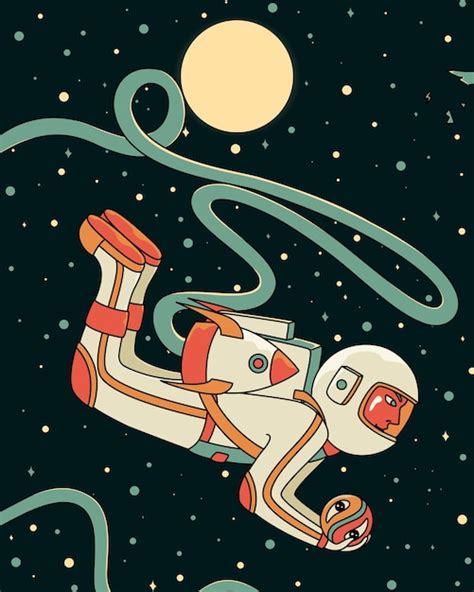 달 벡터 일러스트 레이 션을 들고 우주 비행사 프리미엄 벡터