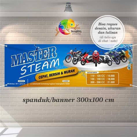 Size 300x100 Cm Spanduk Banner Steam Motor Cuci Motor Keren Custom Desain Lazada Indonesia