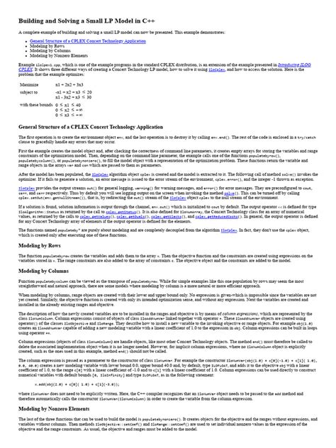 Building And Solving A Small Lp Model In C Pdf