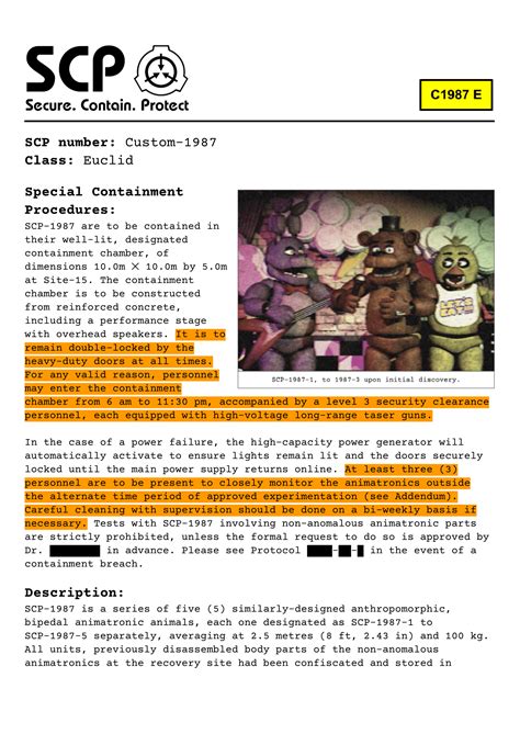 My Attempt At Writing A Fnaf Scp Document R Fivenightsatfreddys