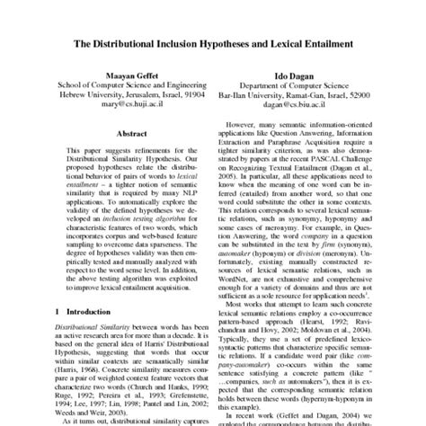 The Distributional Inclusion Hypotheses And Lexical Entailment Acl