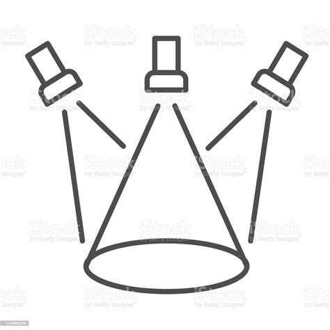 세 프로젝터 씬 라인 아이콘 음악 축제 컨셉 흰색 배경의 장면 조명 사인 모바일 컨셉 및 웹 디자인을 위한 윤곽 스타일의 스포트라이트 아이콘이 있는 장면 벡터 그래픽