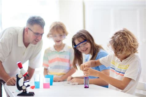 School Science Class Students At Chemistry Lesson Stock Image Image