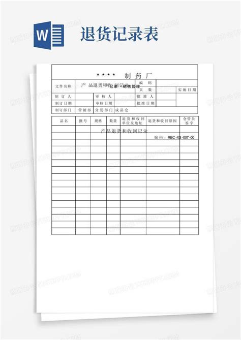 产品退货和收回记录表Word模板下载 编号lngrzxwz 熊猫办公