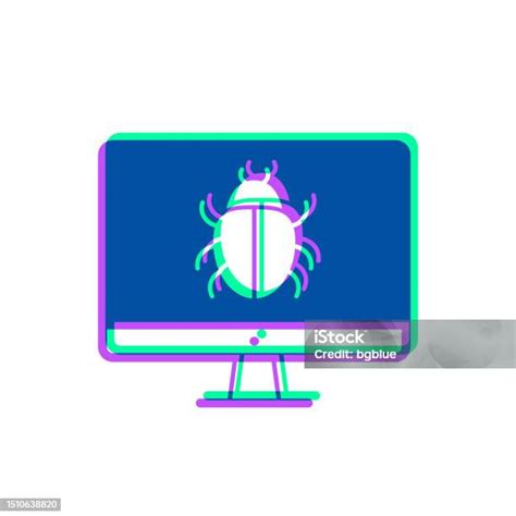 Desktop Computer With Bug Icon With Two Color Overlay On White Background Stock Illustration