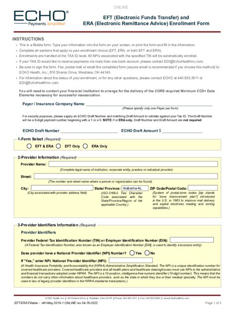 Echo Health Eft Enrollment Fill Out And Sign Online Dochub