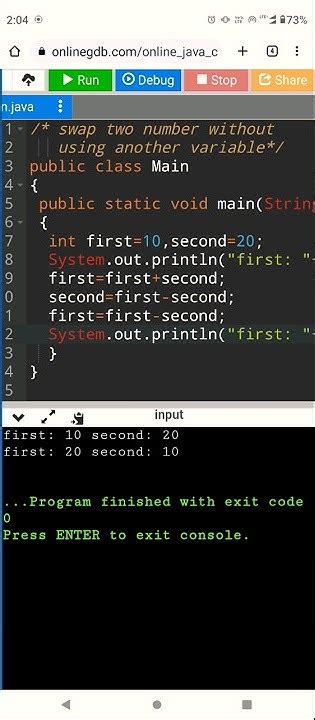 Swap Two Number Without Using Another Variable In Java Java