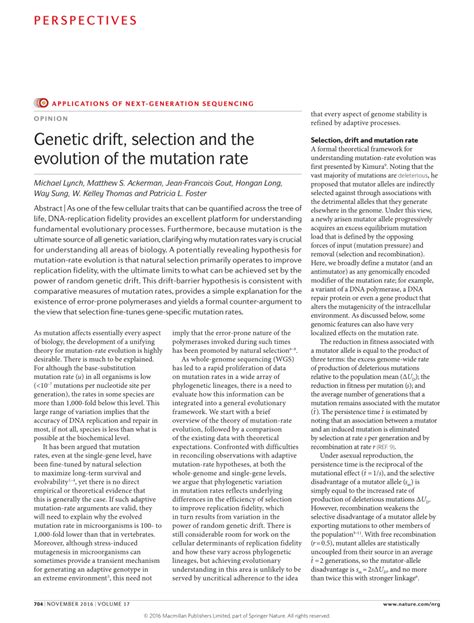 PDF Genetic Drift Selection And The Evolution Of The Mutation Rate