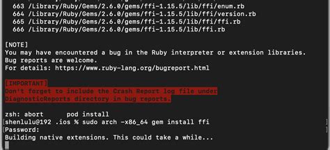 m1芯片 使用pod install 报错you may have encountered a bug in the ruby interpreter or extension