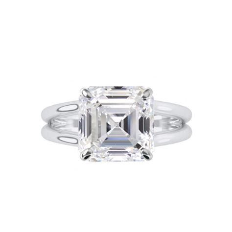 5 Carat Asscher Diamond And Split Band Solitaire 14k White Gold