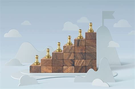 비즈니스 성장 비즈니스 성공 또는 경력 경로 성공 개념 종이 절단 장면 배경에 6 폰이있는 계단 모양에 나무 블록이 쌓여 있습니다 0명에 대한 스톡 사진 및 기타 이미지