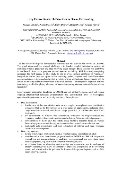 Pdf Key Future Research Priorities In Ocean Forecasting