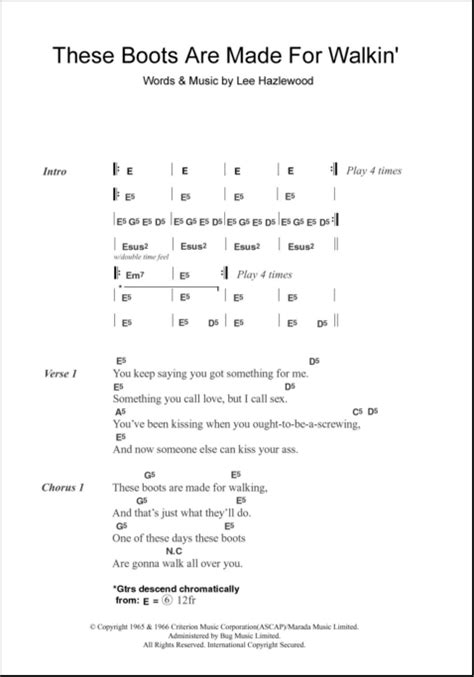 These Boots Are Made For Walking Guitar Chordslyrics Zzounds
