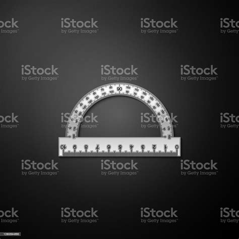 검은 색 배경에 격리 된 도 아이콘을 측정하기위한 실버 트랙터 그리드 기울기 각도 미터 측정 도구 기하학적 기호 긴 그림자