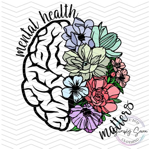 Mental Health Matters Floral Brain Digital Download Design Png Svg