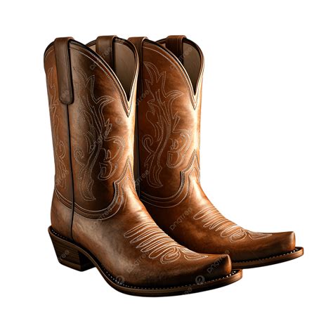 Botas Vaqueras Clásicas De Cuero Marrón Con Diseño Intrincado Png