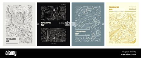 Topographic Map Posters Set Covers Or Flyers With Contour Lines Of Geographic Relief Stylish