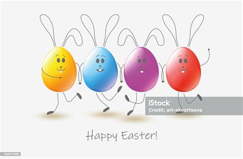 행복한 부활절 휴가 디자인입니다 벡터 그림입니다 토끼 귀를 가진 다채로운 계란입니다 축하를 위한 귀여운 디자인 3차원 형태에 대한 스톡 벡터 아트 및 기타 이미지 Istock