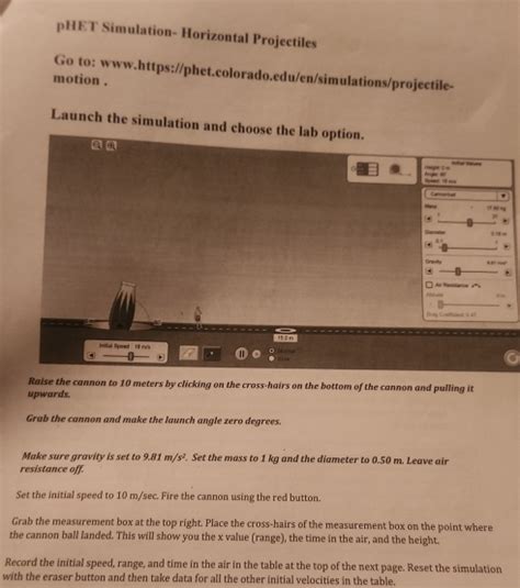 Solved Phet Simulation Horizontal Projectiles Go To Phet