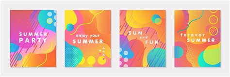 밝은 그라데이션 배경현대 벡터 여름 포스터의 번들 멤피스 스타일의 모양과 기하학적 요소 개념에 대한 스톡 벡터 아트 및 기타