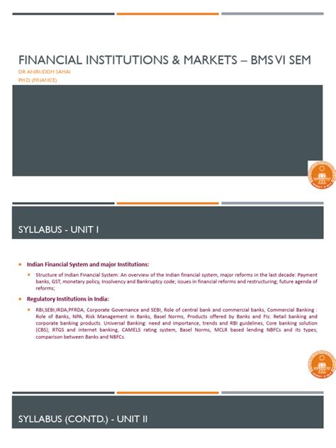 Financial Institutions And Markets Bms Vi Sem Unit 1 2 And 3 Pdf Securities Finance Banks