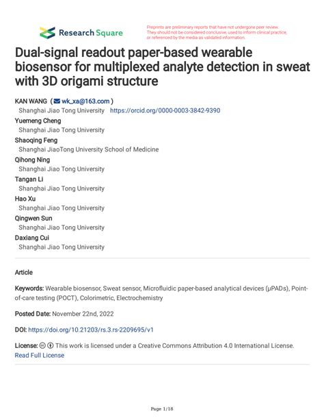 Pdf Dual Signal Readout Paper Based Wearable Biosensor For