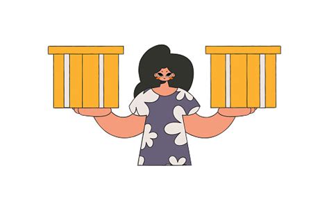 그녀의 손에 상자를 들고 사랑스러운 여자 패키지 및화물 배달의 본질 가상현실에 대한 스톡 벡터 아트 및 기타 이미지 가상현실 배달 배달부 Istock