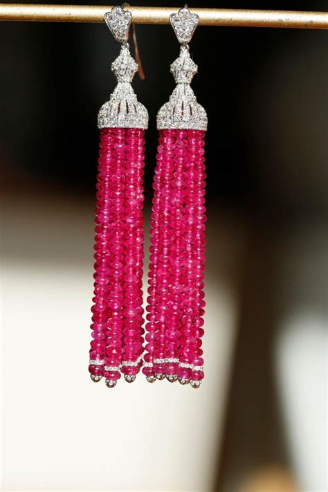Ruby Tassel And Diamond 18 Karat White Gold Earrings At 1stdibs