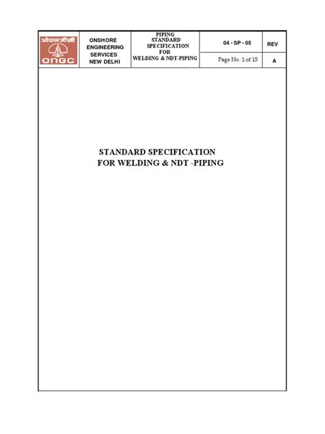 Annexure To Sow 3 Std Specification For Welding And Ndt Piping