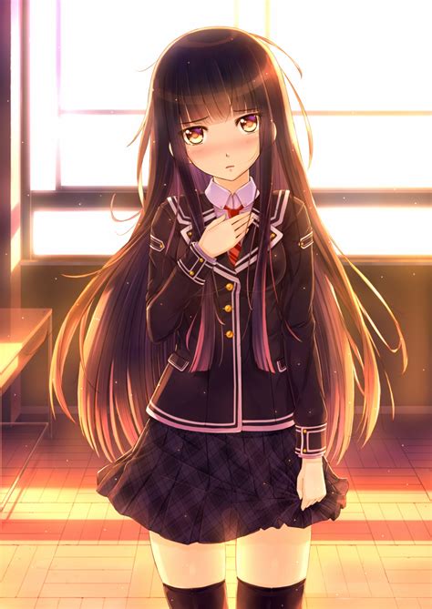 Safebooru 1girl Absurdres Backlighting Black Legwear Blush Brown Eyes