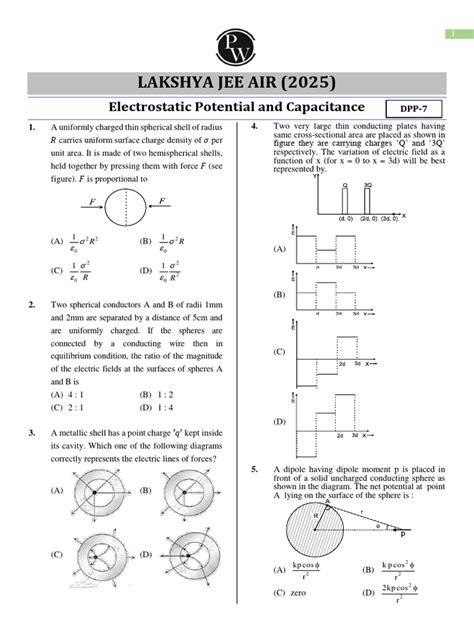 Electrostatic Potential And Capacitance Dpp 07 Extra Dpp Lakshya Jee Air Recorded 2025