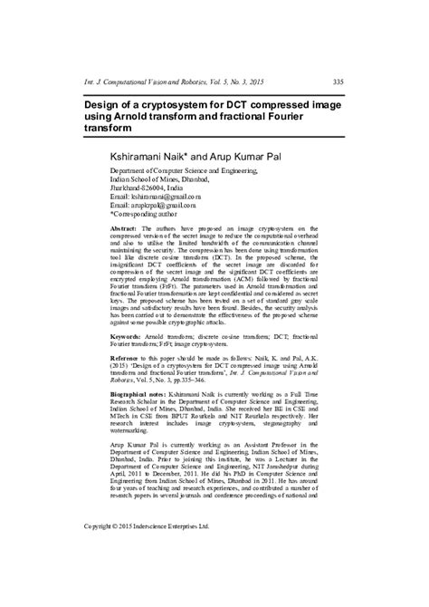 pdf design of a cryptosystem for dct compressed image using arnold