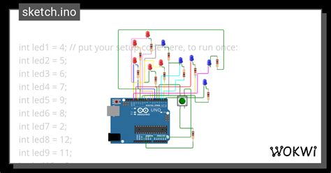 Secuencia De Leds Con Botón Pao Wokwi Esp32 Stm32 Arduino Simulator