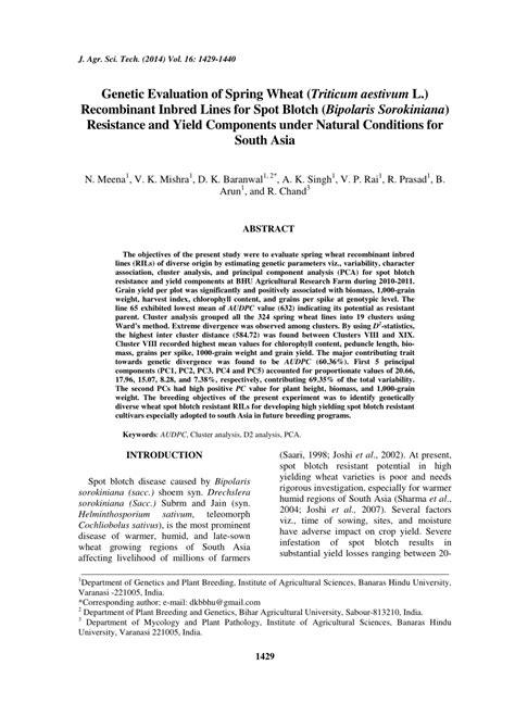 Pdf Genetic Evaluation Of Spring Wheat Triticum Aestivum L Recombinant Inbred Lines For