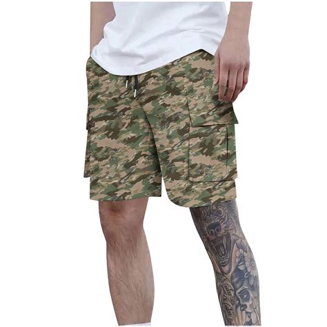 Iugvhana Mens Camouflage Cargo Shorts With Multi Pockets Drawstring