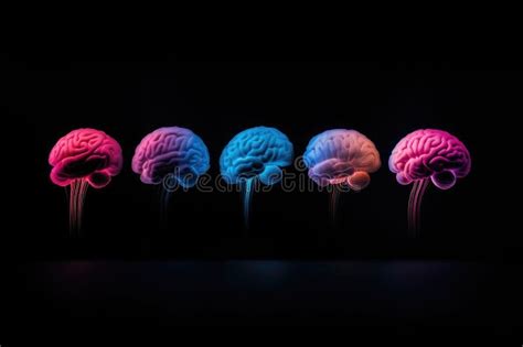 Colorful Neural Network Vibrant Brain Models On Black Background Stock