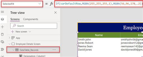 Power Apps Data Table Default Select Row