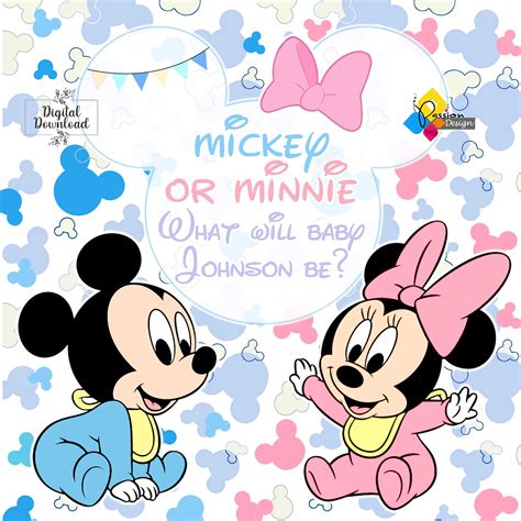 Digitale Mickey Of Minnie Mouse Gender Reveal Achtergrond Jongen Of Meisjehij Of Zij Partij
