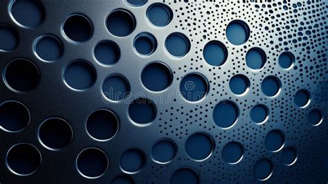 Abstract Metallic Surface With Large And Small Circular Cutouts Creating A Textured And