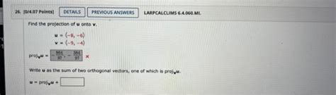 solved find the projection of u onto v
