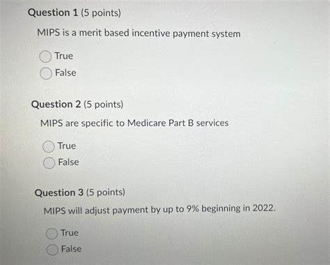 Solved Question 1 5 Points MIPS Is A Merit Based Incentive Chegg Com