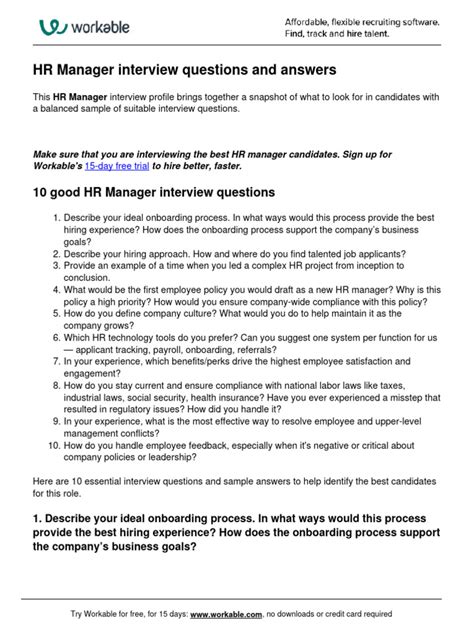 Hr Manager Interview Questions Pdf